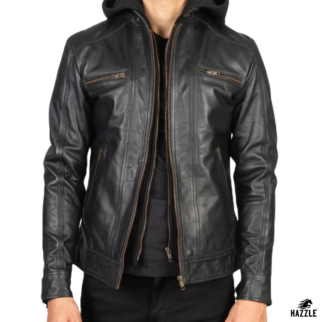 Hector Hooded Leather Biker Jacket black – Hazzle